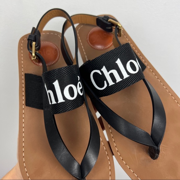 Chloe | Shoes | Chlo Woody Logo Square Toed Thong Leather Sandals ...